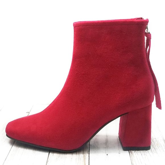 Shoes | New Red Square Toe Block Heel Ankle Boots Booties | Poshmark